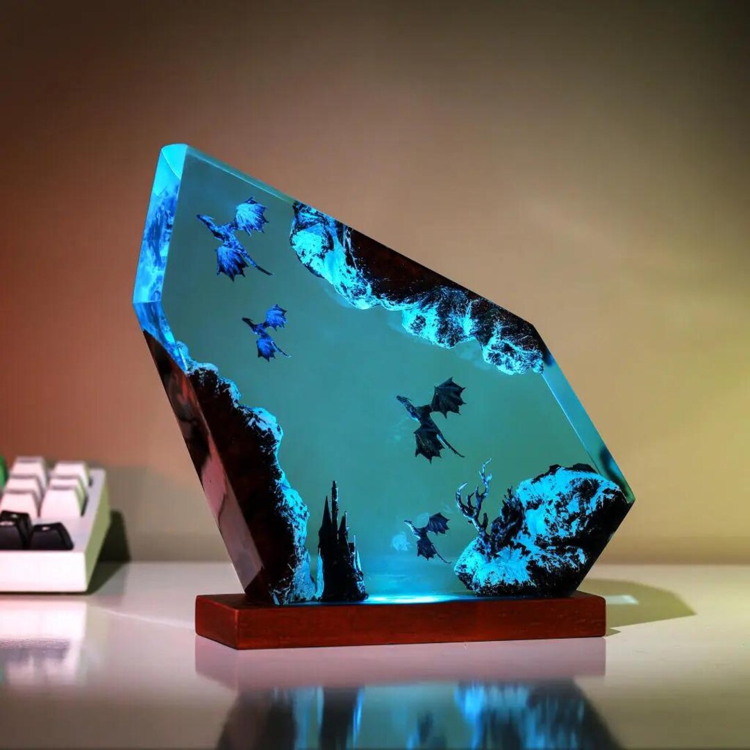 Fi.re Dr.agon and Ice Dragon Resin Wood Lamp, 3d Dragon Table Lamp ...