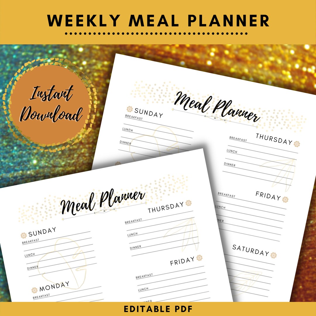 EDITABLE Meal Planner - Menu Planner - Printable Daily Planner ...