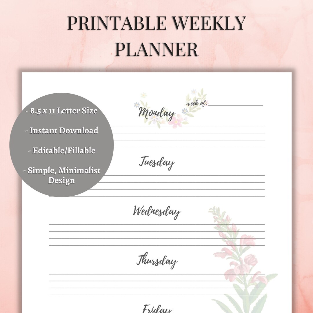 EDITABLE Printable Weekly Planner Pages - 8.5x11 Printable PDF Download ...