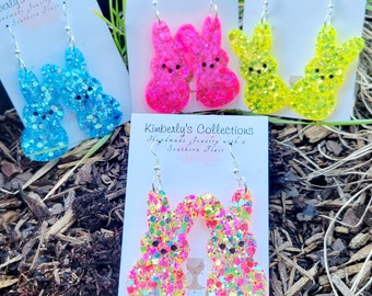 Easter Bunny Earrings, Pink Peeps Earrings, Rabbit Earrings, Easter Jewelry, Cute Easter ...