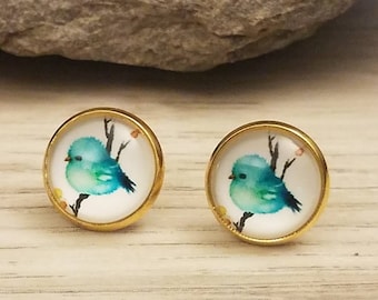 Handmade Polymer Clay Blue Bird Stud Earrings - Etsy