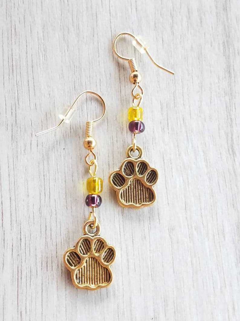 Purple & Gold Tiger Paw Earrings - Etsy