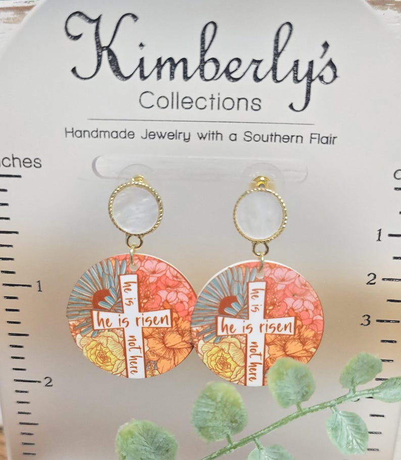 Easter Floral Cross Earrings | He is Risen Christian Earrings | Floral ...