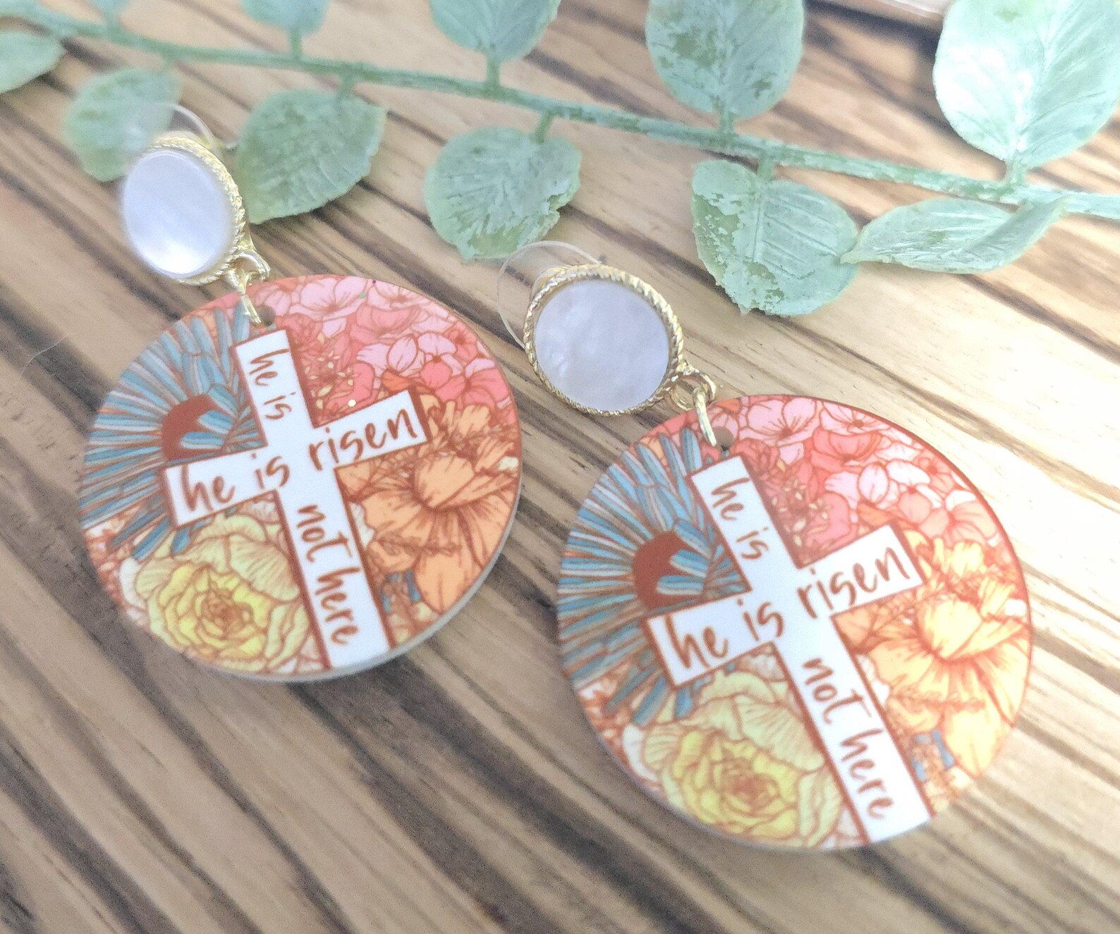 Easter Floral Cross Earrings | He is Risen Christian Earrings | Floral ...