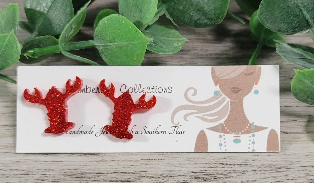 Crawfish Glitter Studs - Etsy