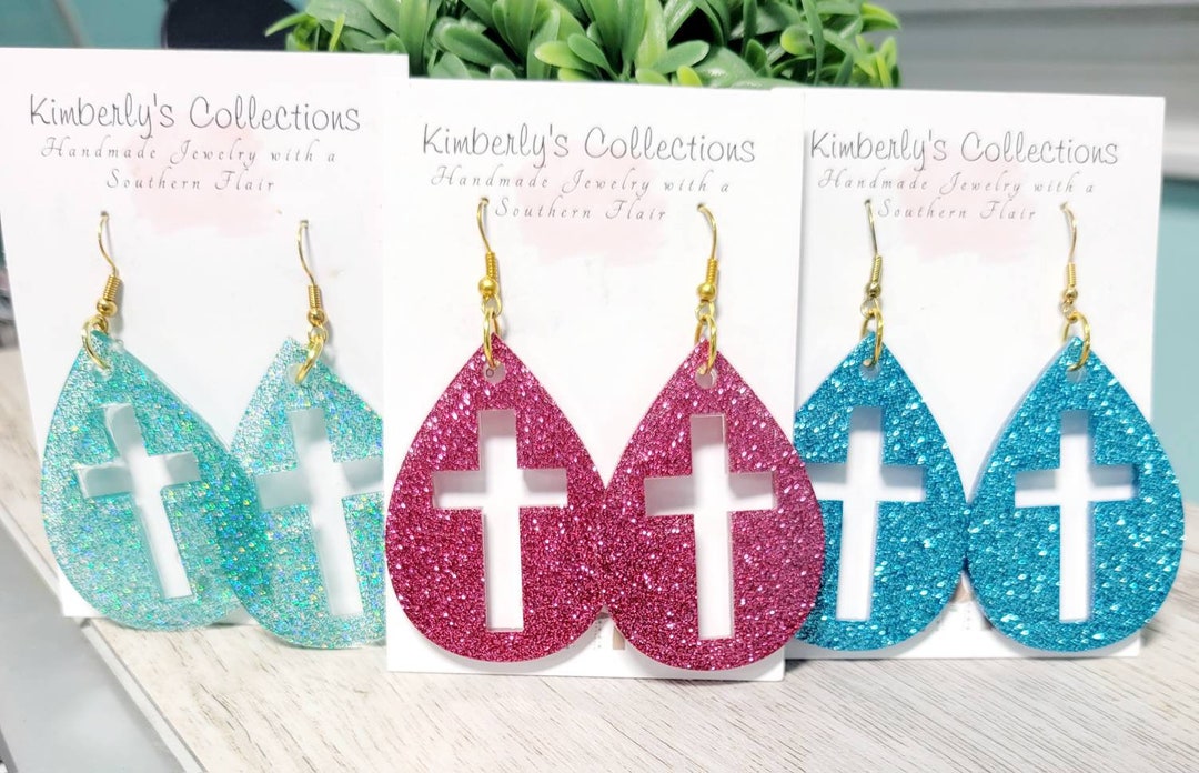 Sparkly Glitter Cross Earrings - Etsy