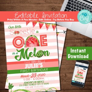 Watermelon Invitation Template Watermelon Invite Watermelon Birthday ...