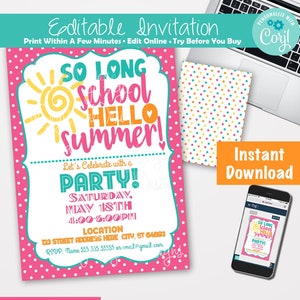 End of School Year Party Invitation Last Day of School Party Invitation ...