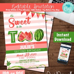 Watermelon Photo Birthday Invitation Digital Watermelon Picture Invite ...