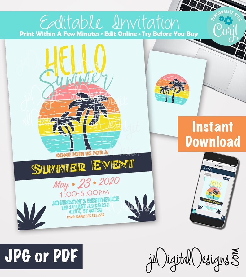 Summer Party Invitation Beach Party Invitation Pool Party Invitation ...