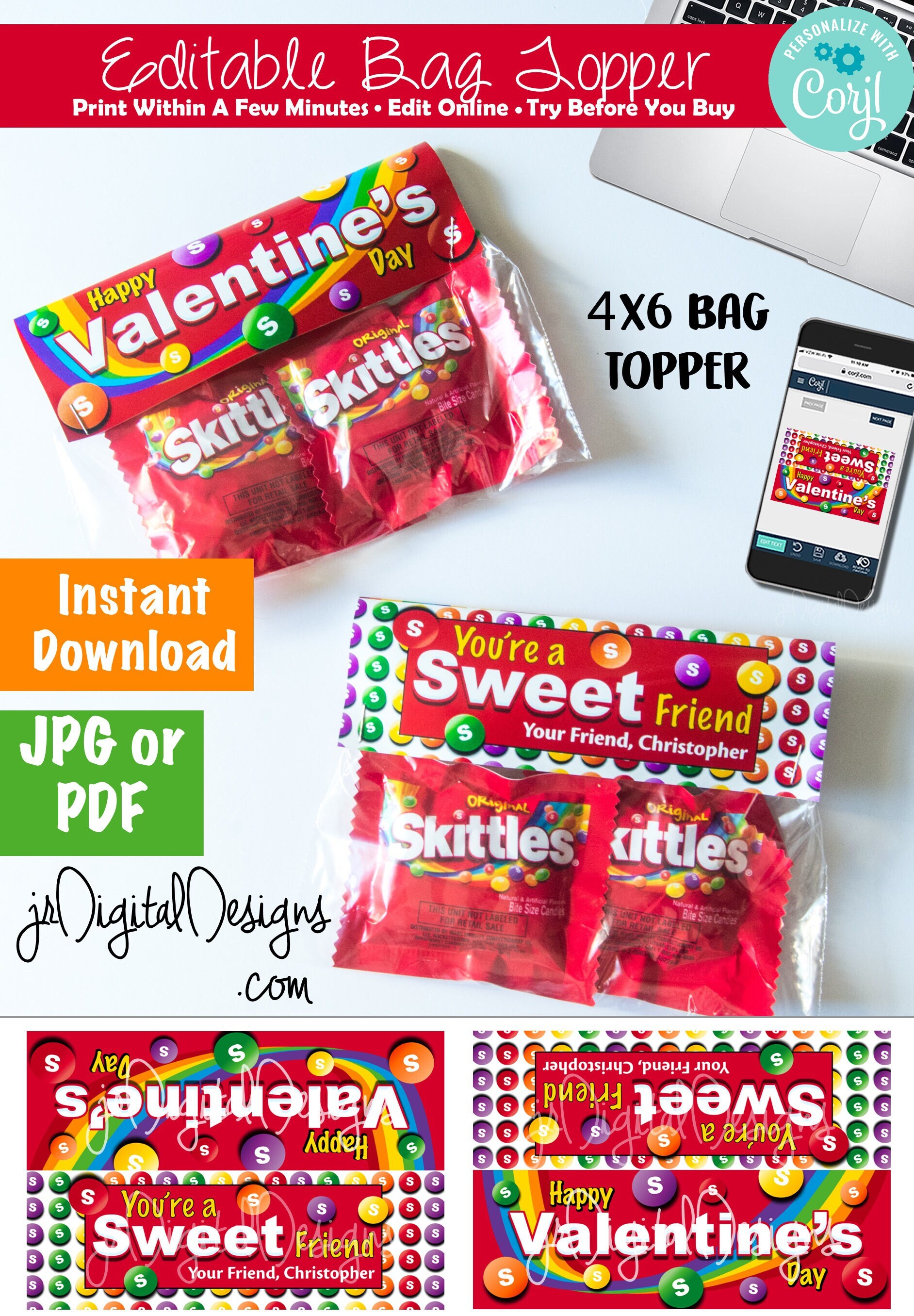Skittles Valentine Printable Cards Skittles Valentines Day Bag Topper ...