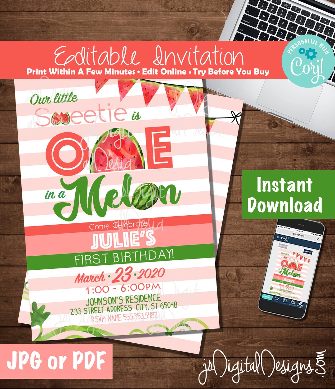Watermelon Invitation Template Watermelon Invite Watermelon Birthday ...