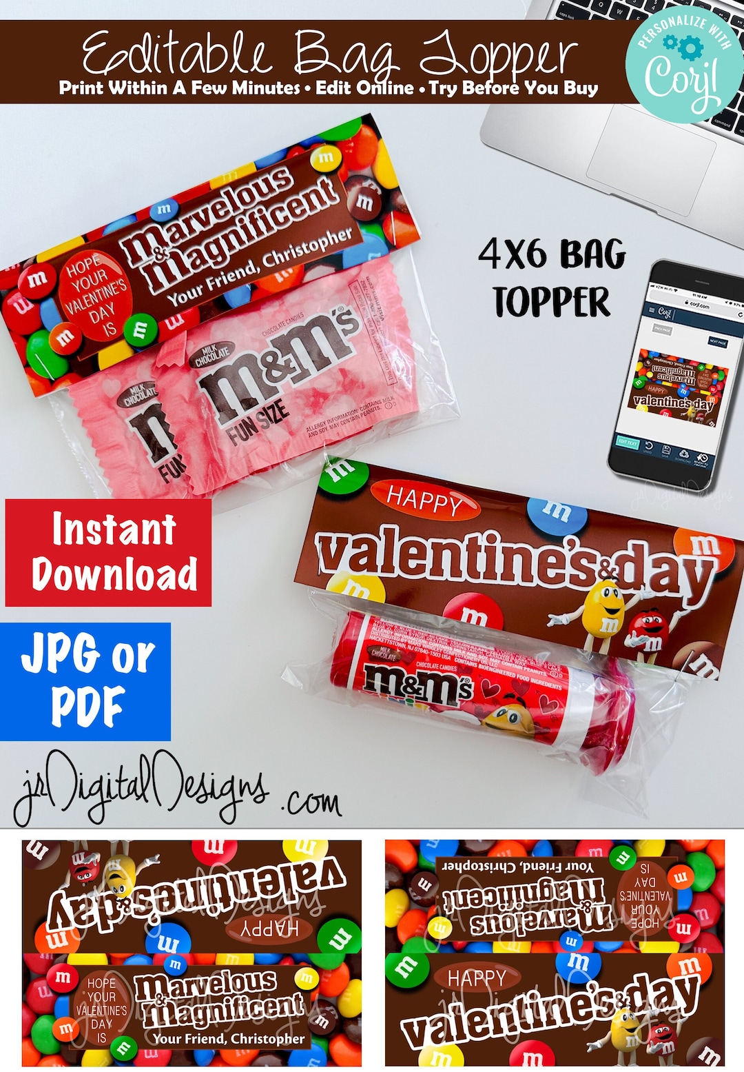 M&ms Valentine Printable Cards M and M's Valentines Day Bag Topper Mm's ...