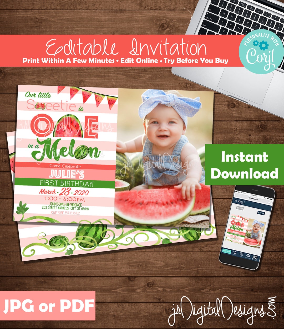 Watermelon Invitation Template Watermelon Invite Watermelon Birthday ...