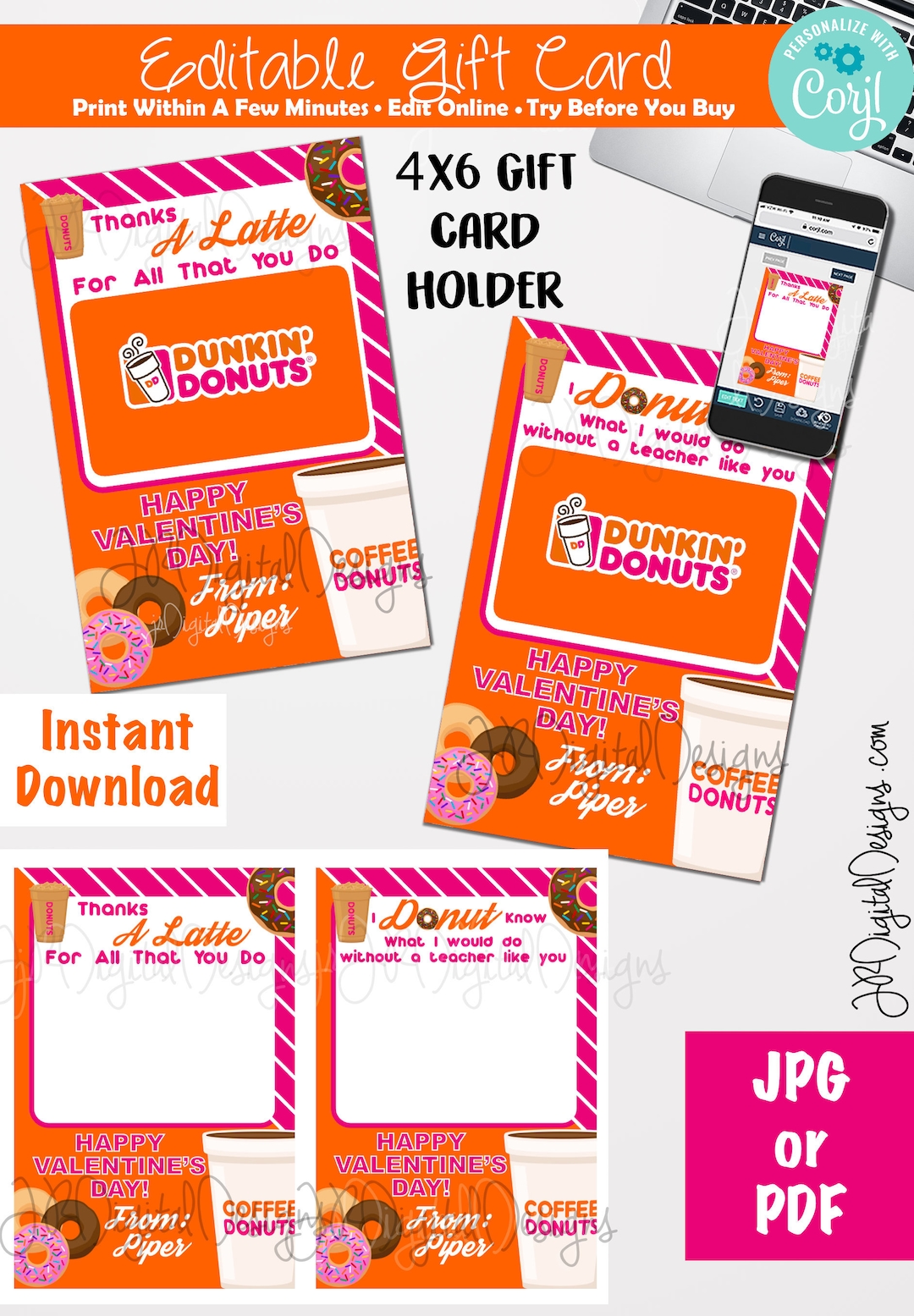 Dunkin Donuts Gift Card Valentine Cards for Teachers Valentines ...