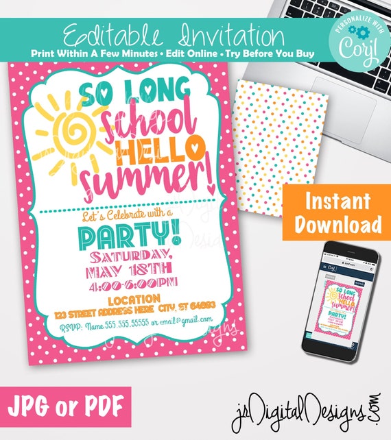 End of school year party Invitation Last day of school Party invitation ...
