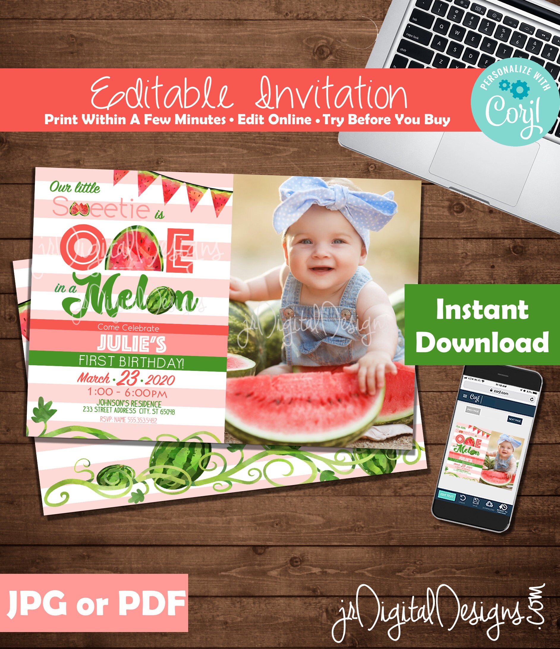 Watermelon Invitation Template Watermelon Invite Watermelon Birthday ...