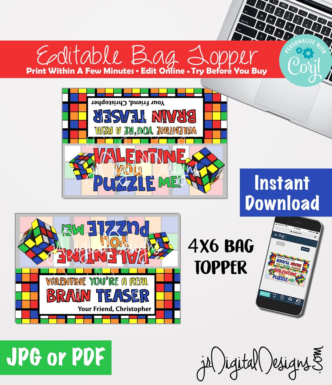 Rubik's Cube Kids Valentine's Cards Printable Rubik's Cube Valentine ...