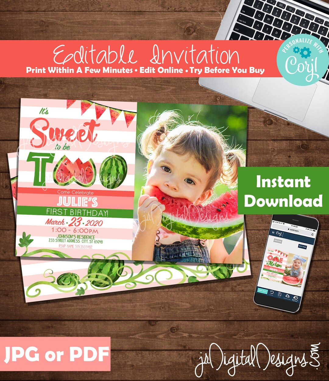 Watermelon Invitation Template Watermelon Invite Watermelon Birthday ...