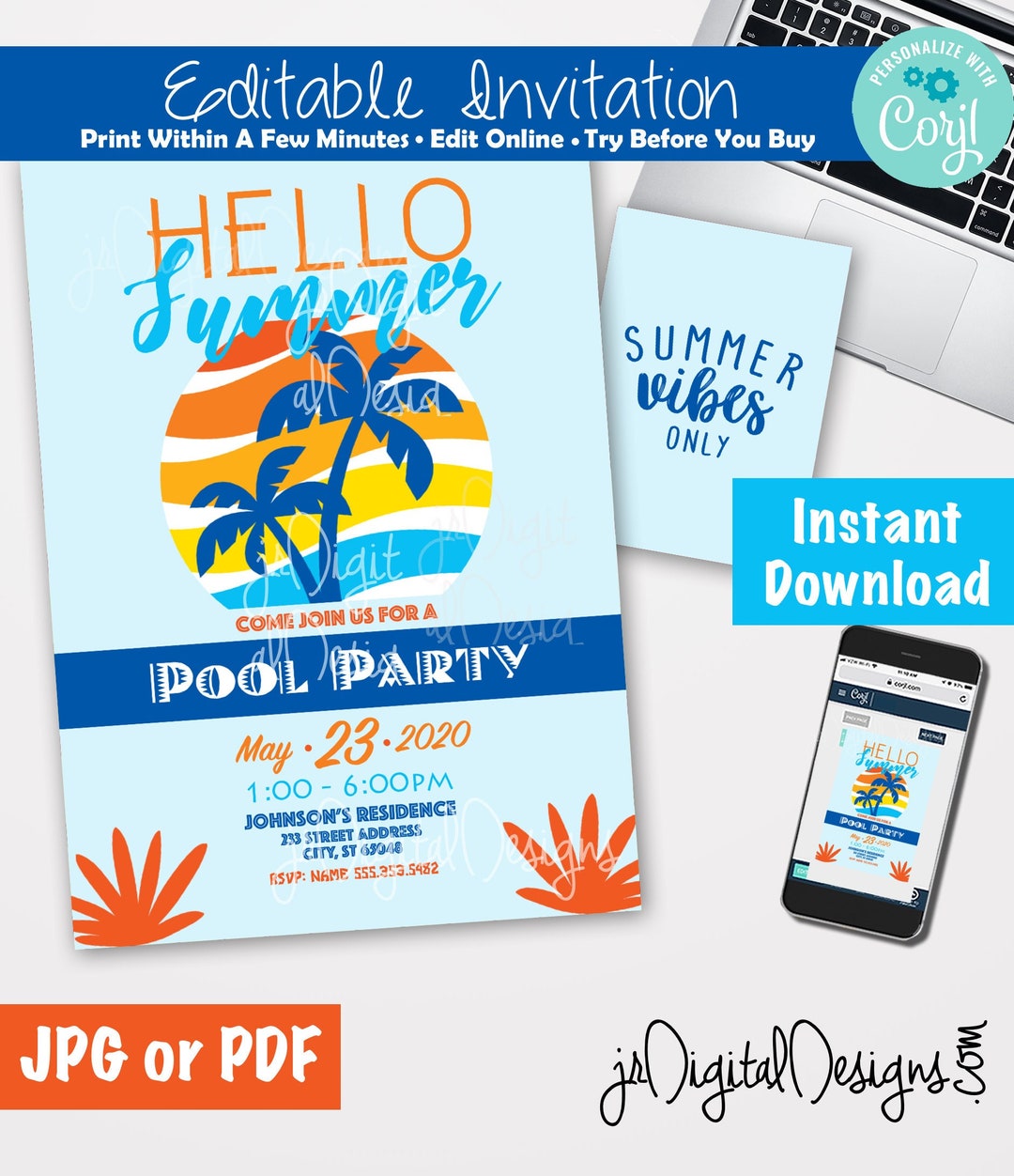 Pool Party Invitation Summer Party Invitation Beach Party Invitation ...