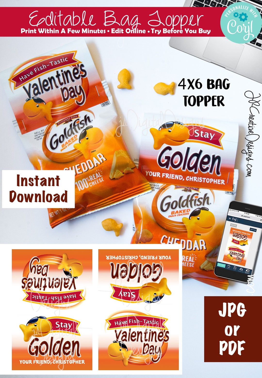 Goldfish Valentine Printable Cards Goldfish Valentine Card Printable ...