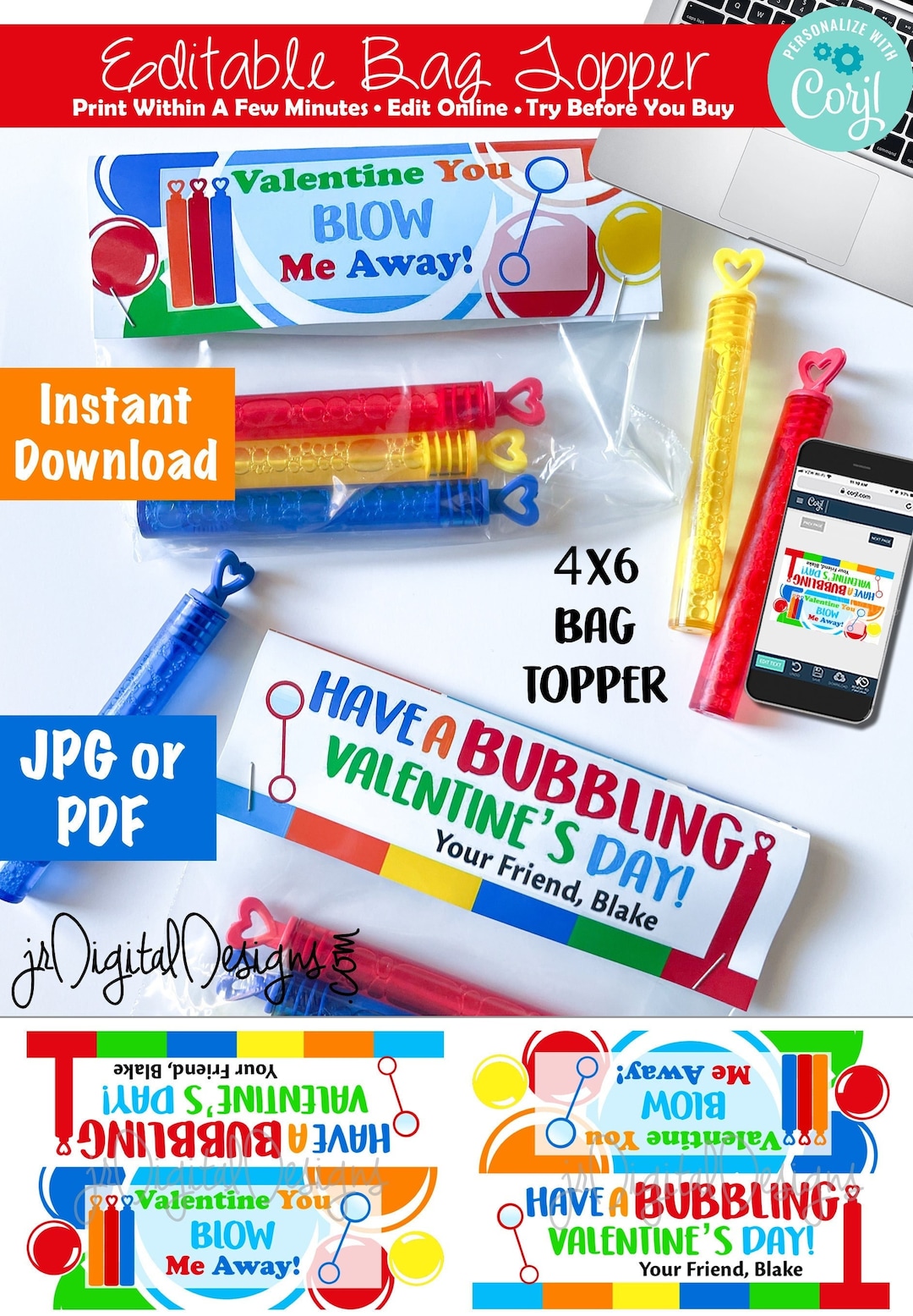 Bubbles Valentine’s Day Cards Printable Bubbles Valentine’s Day Bag ...