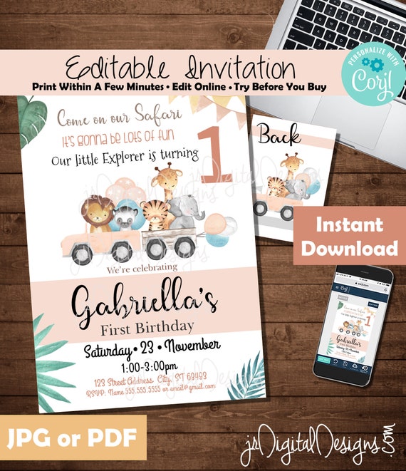 Safari birthday invitation 1st birthday invitation Jungle 1st birthday ...