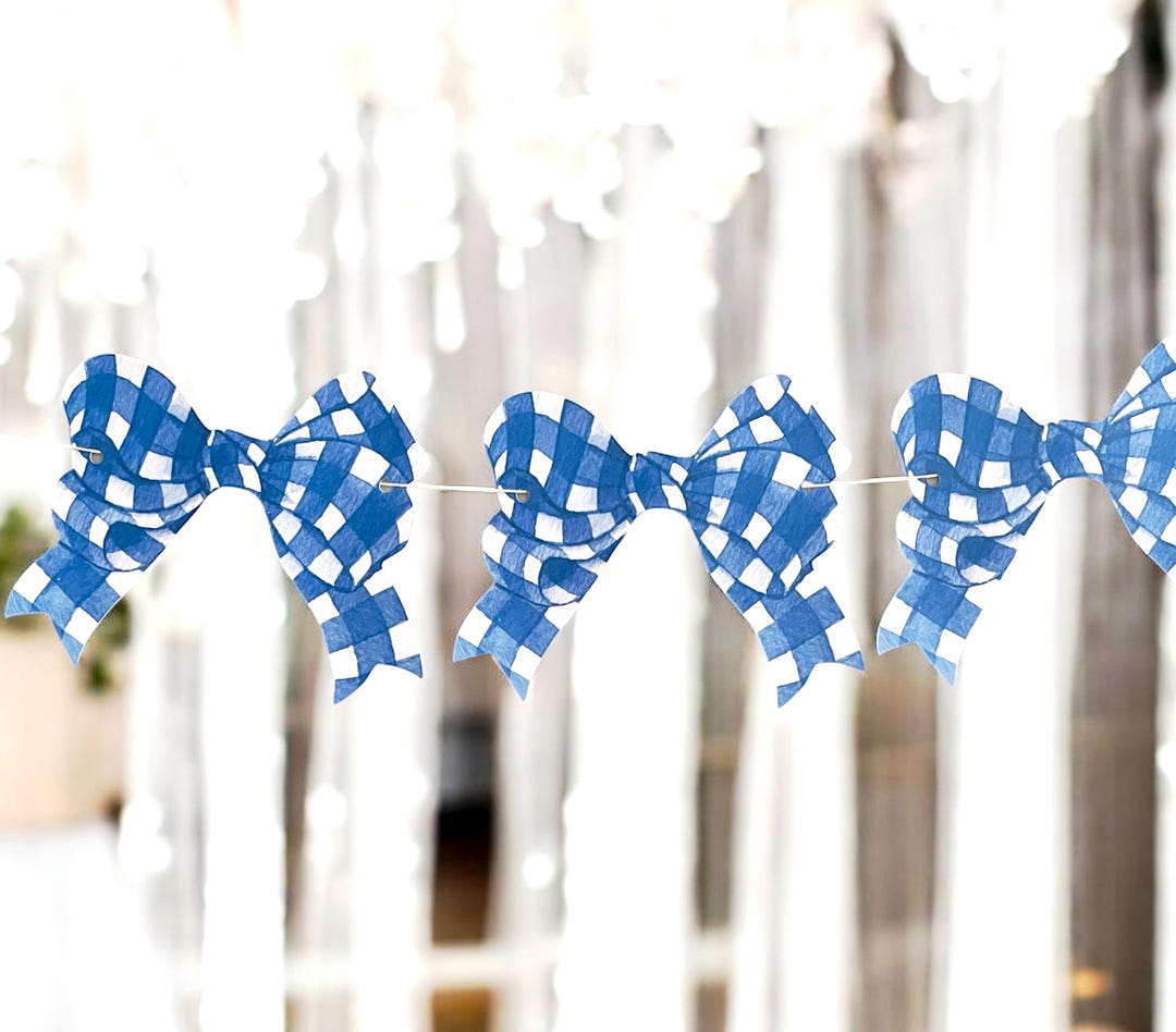 Blue Gingham Bow Garland, Card Stock Baby Shower Banner, Party Decor - Etsy