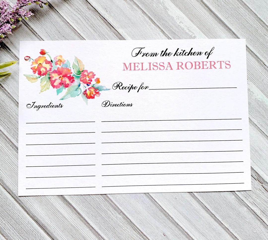 Monogrammed Recipe Cards: Personalized Floral Design, Set of 12 - Etsy