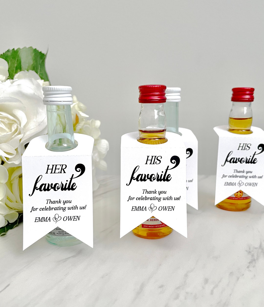 Mini Bottle Tags, His/her Favorite Shot Bottle Tags, Wedding Favor ...