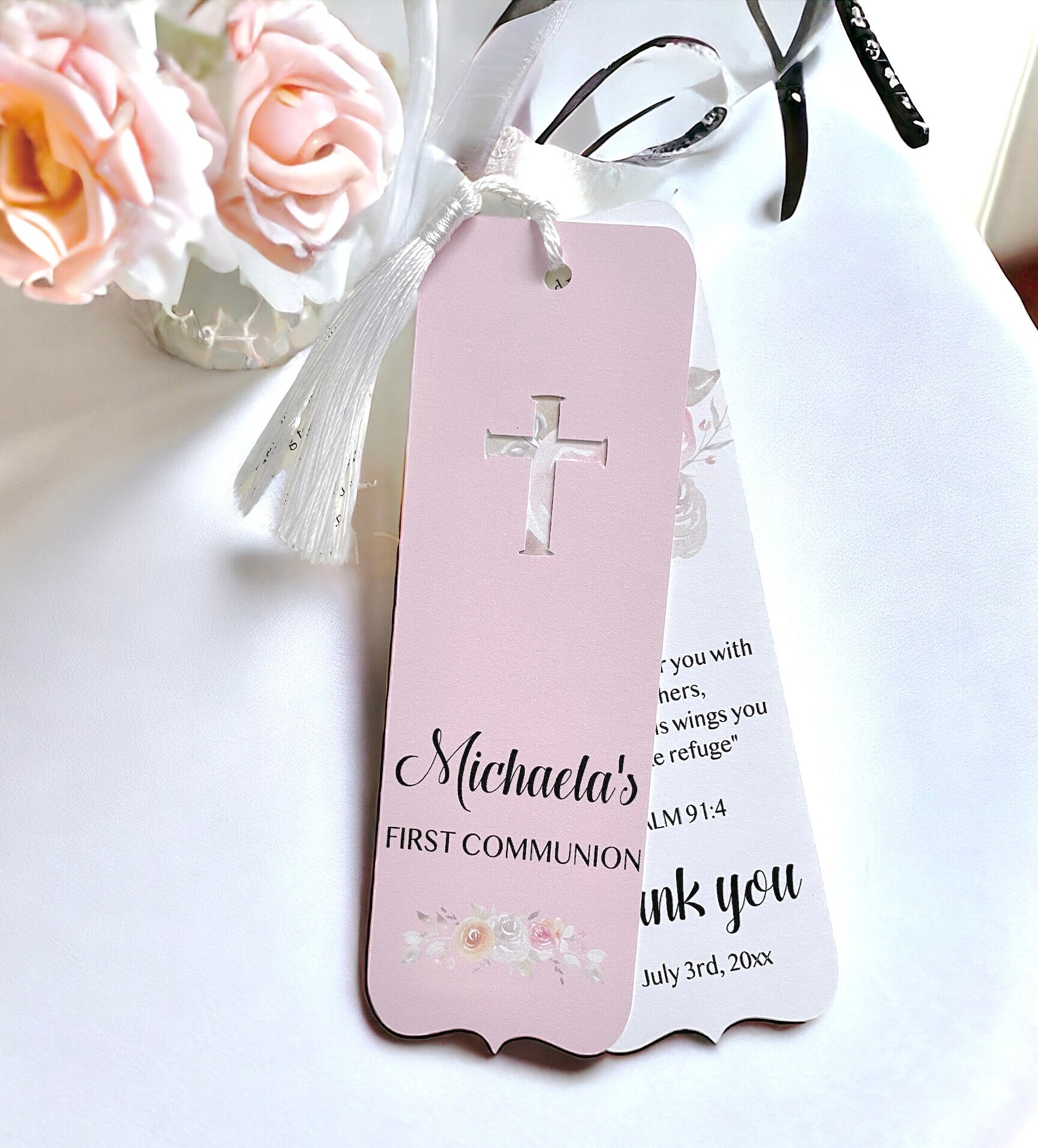 First Communion Favors, Baptism Bookmarks, Light Purple Book Sign ...