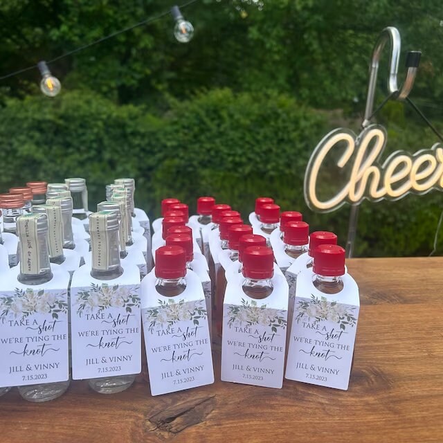 Personalized Wedding Shot Bottle Tags, Mini Liquor Favor Labels, Take a ...