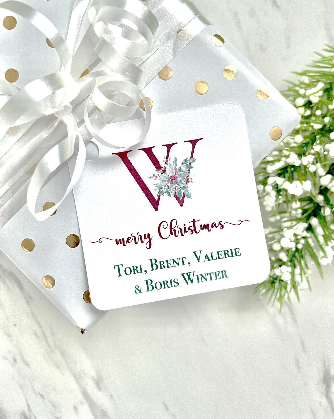 Personalized Christmas Gift Tags, Monogrammed Holiday Labels, Set of 12 ...