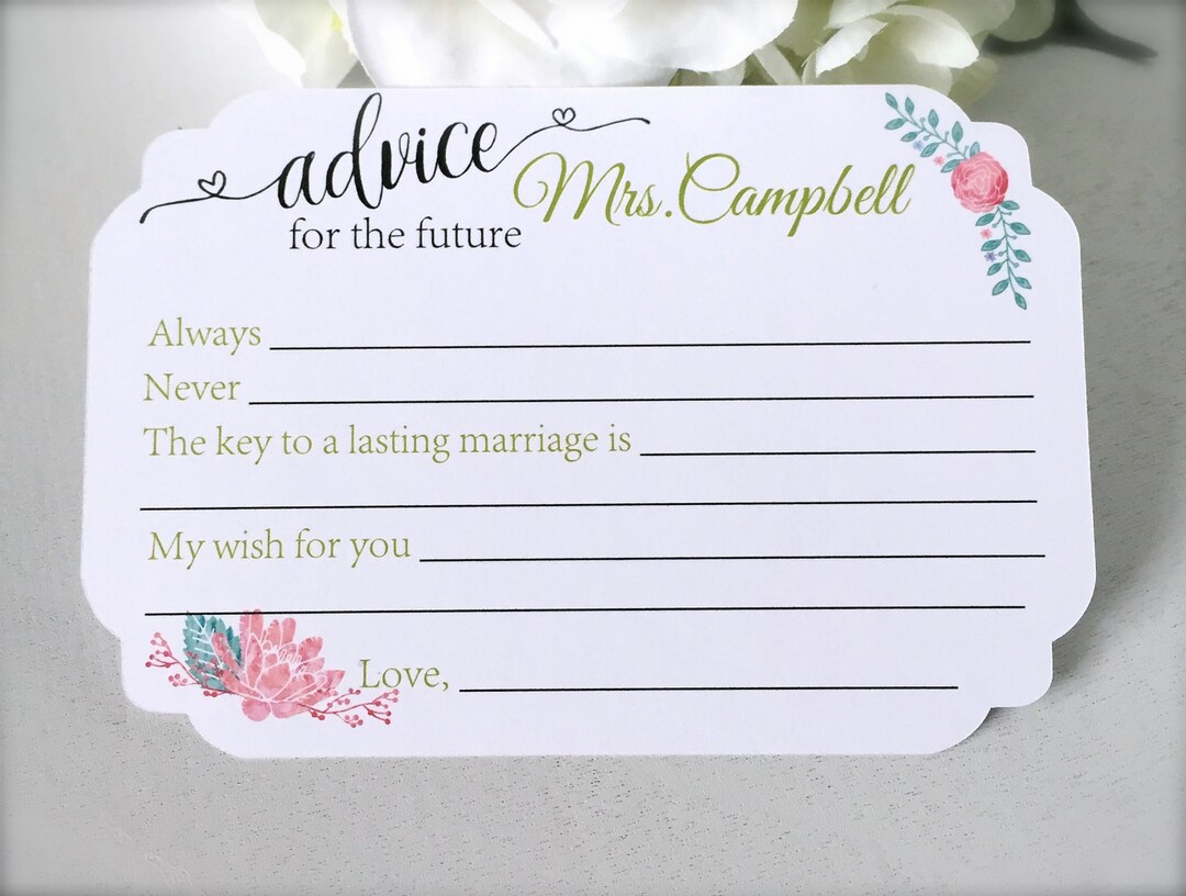 Advice for the Bride, Bridal Shower Advice Cards, Personalized Bridal ...