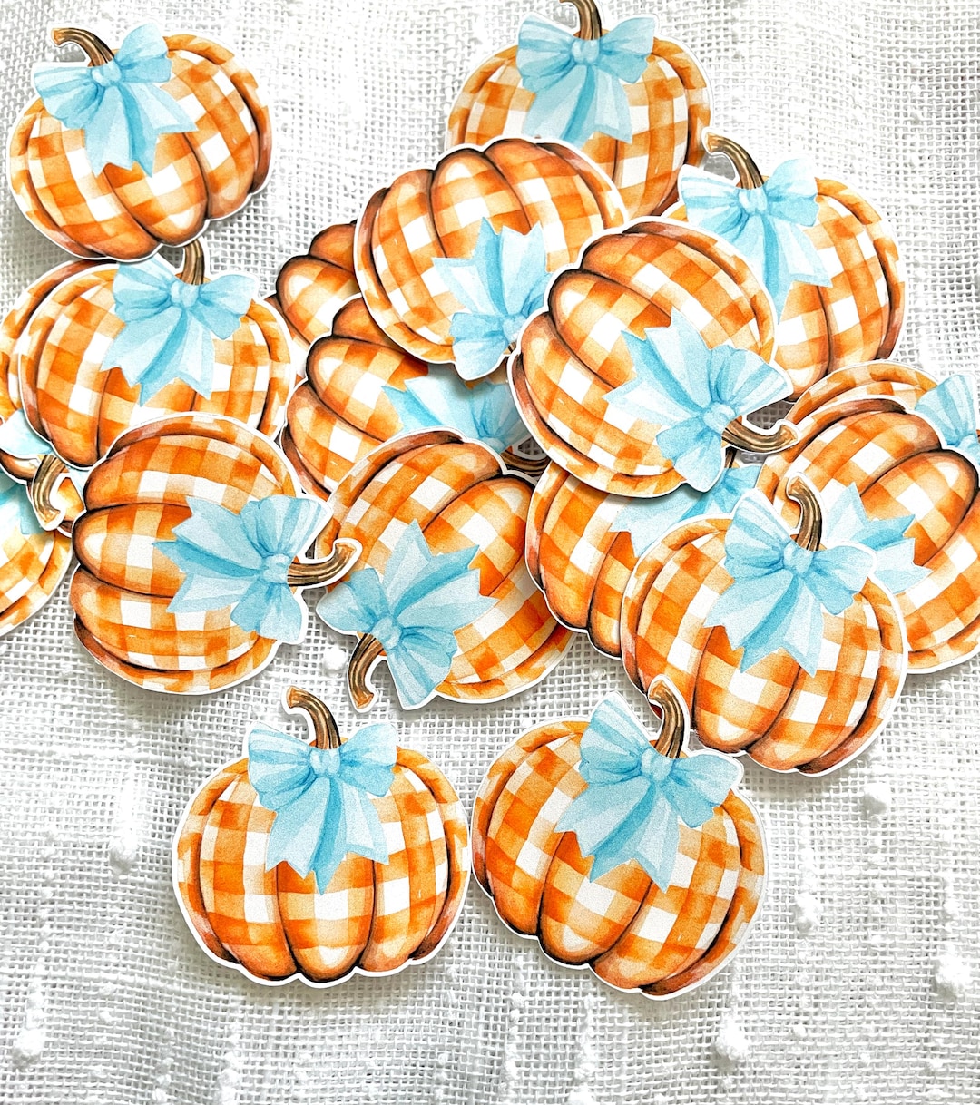 Blue Bow Pumpkin Confetti, Gingham Pumpkin Cutouts, Fall Shower Decor ...