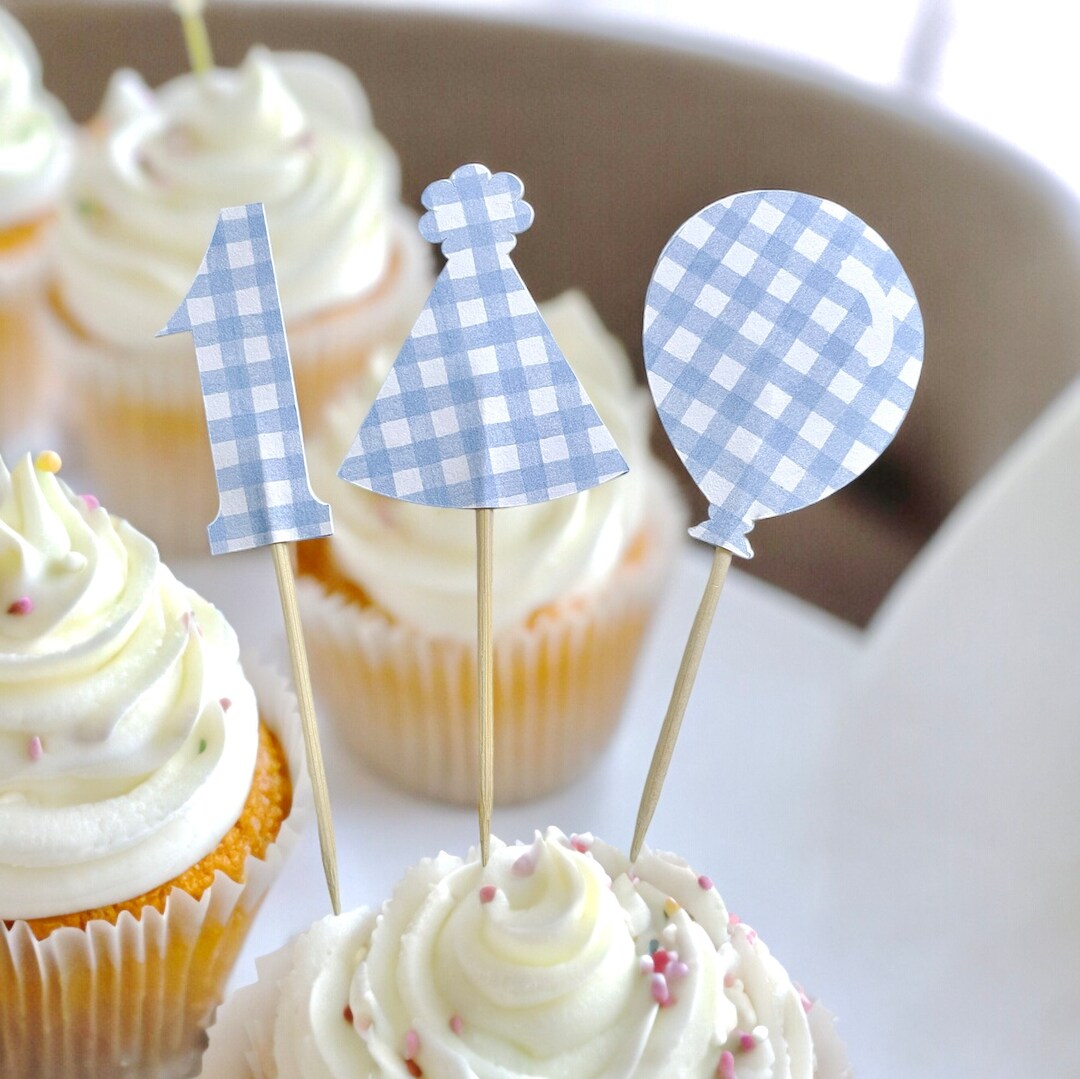 First Birthday Cupcake Toppers, Gingham Food Picks - Set of 12 - Etsy