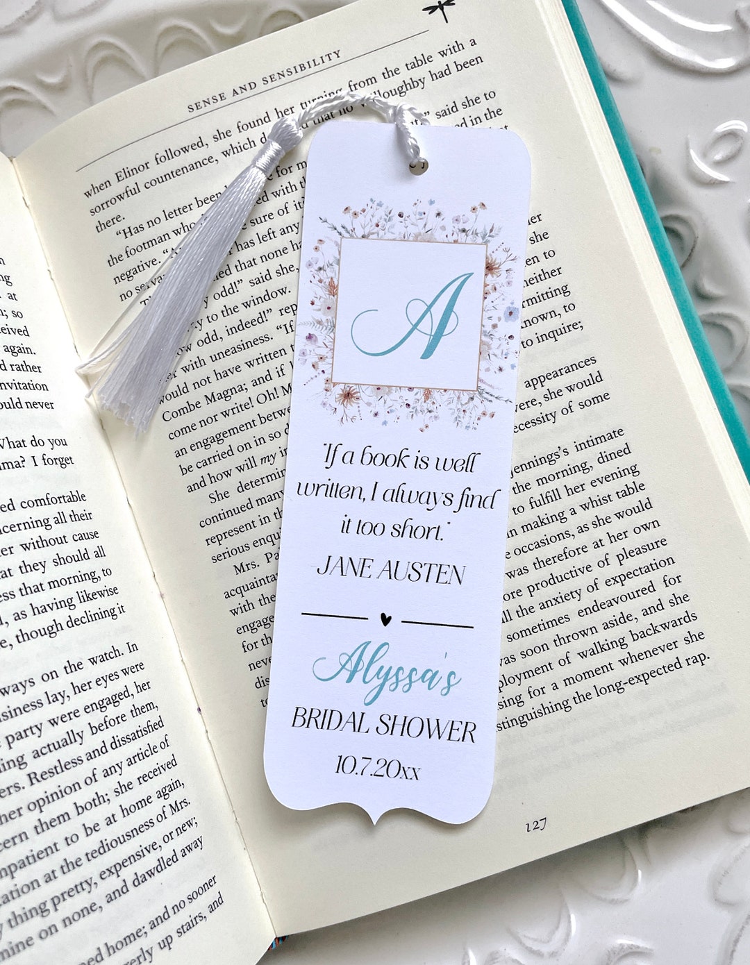 Bridal Shower Bookmark Favors, Personalized Book Sign, Literary Favors ...