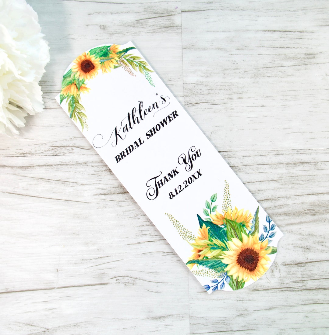 Personalized Bookmarks, Bridal Shower Bookmark Favors, Sunflower Book ...