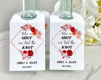 Mini Bottle Tags, Take a Shot Labels, Gold Foiled Tags, Engagement Shot ...