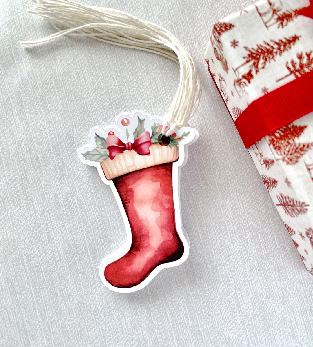 Red Stocking Gift Tag, Labels for Christmas Gifts, Presents Wrapping ...