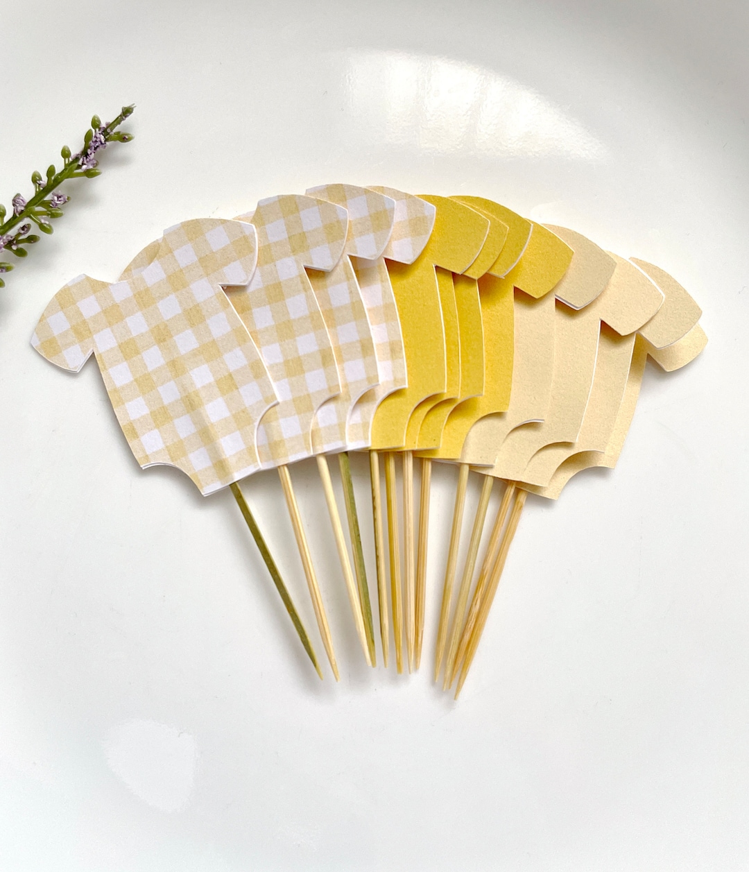 Yellow Baby Shower Cupcake Toppers, Yellow Gingham Picks, Baby Shower ...