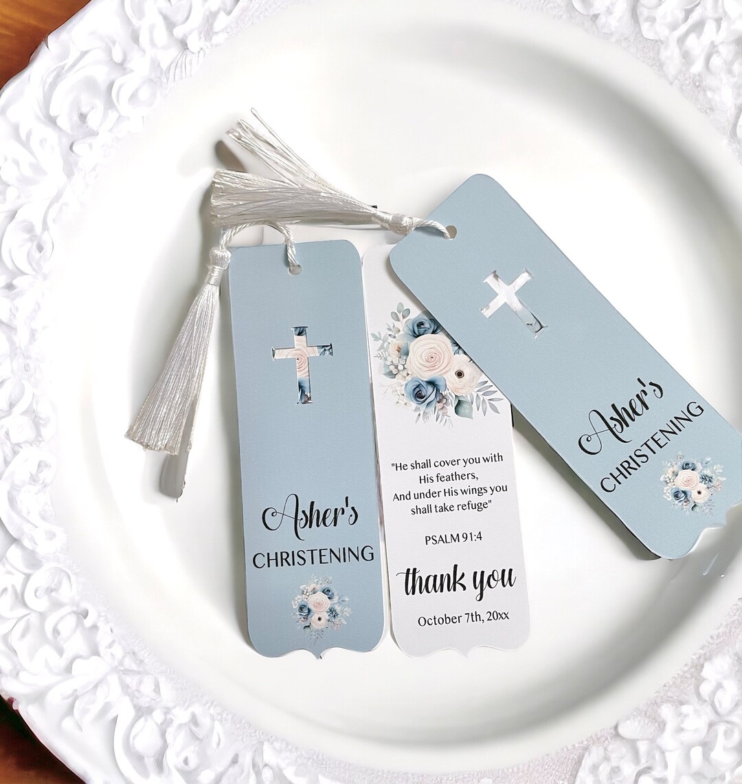 Baptism Favors, First Communion Bookmarks, Light Blue Book Sign ...