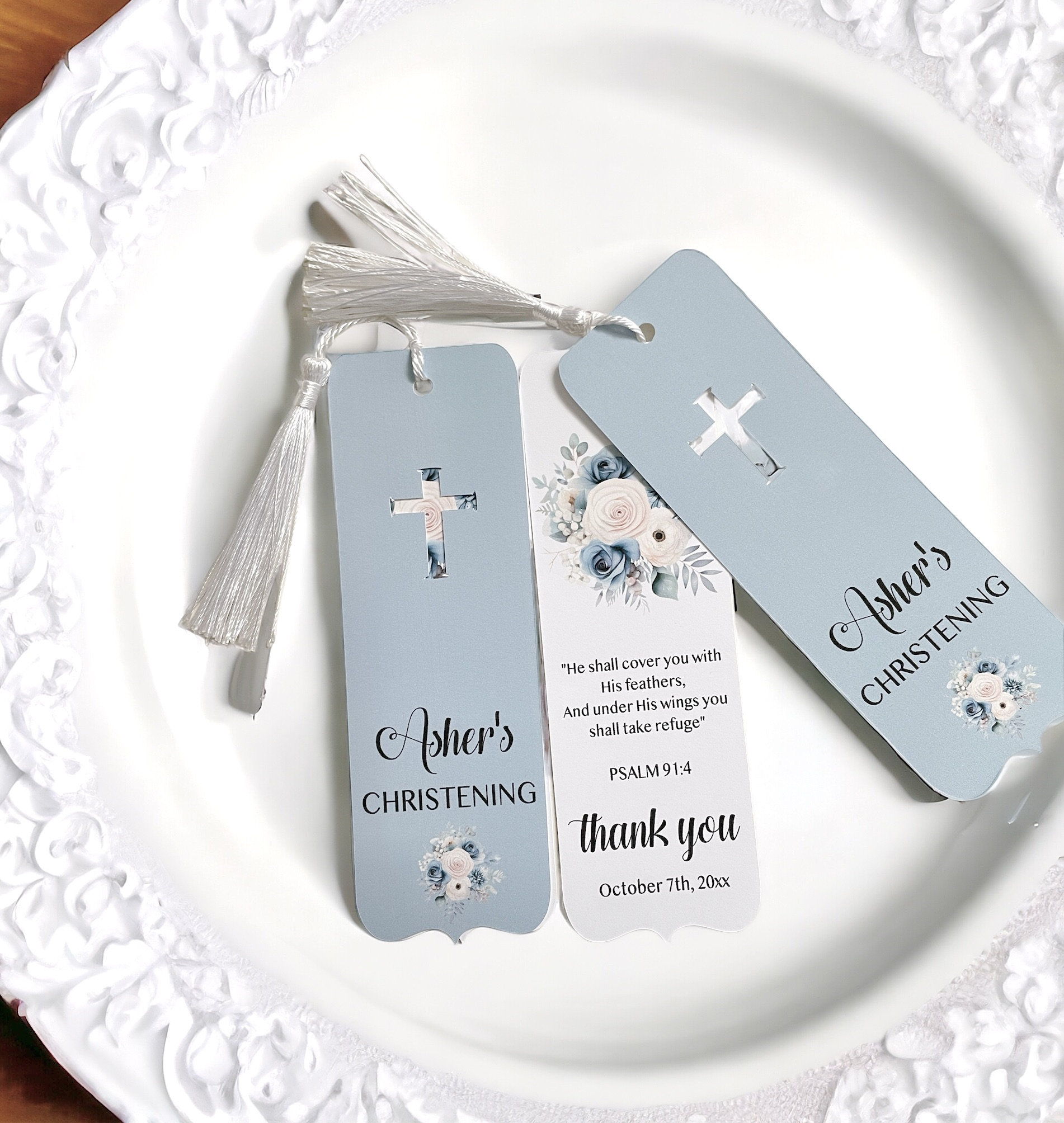 Baptism Favors, First Communion Bookmarks, Light Blue Book Sign ...