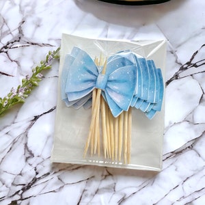 Blue Bow Tie Cupcake Toppers, Double Sided Food Picks, Blue Bow Set of ...