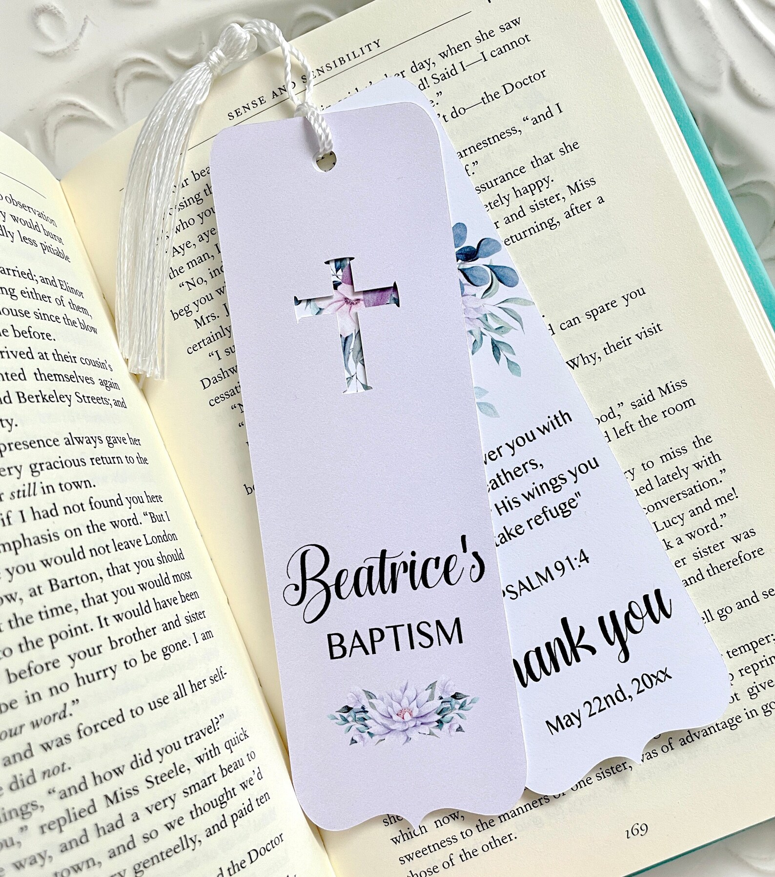 First Communion Favors, Baptism Bookmarks, Light Purple Book Sign ...
