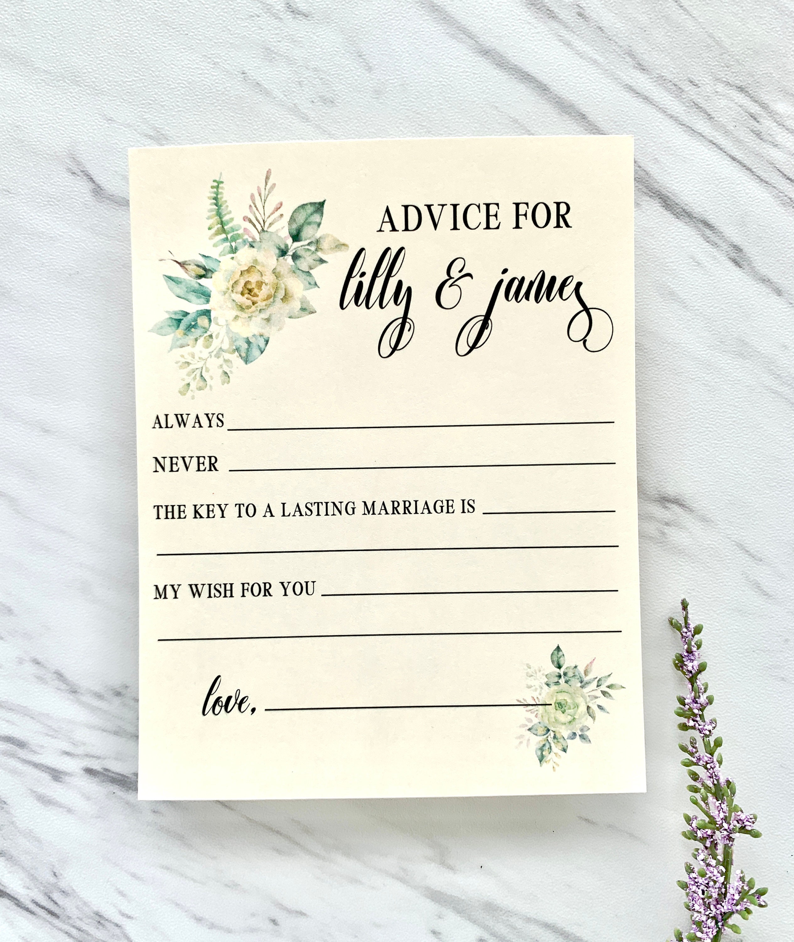 Wedding Advice Cards Comment Cards Printed Cards for Wedding - Etsy