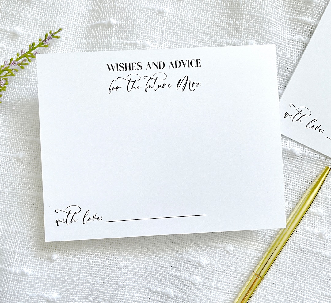 Advice for the Bride Cards, PRINTED Bridal Shower Wishes Cards ...