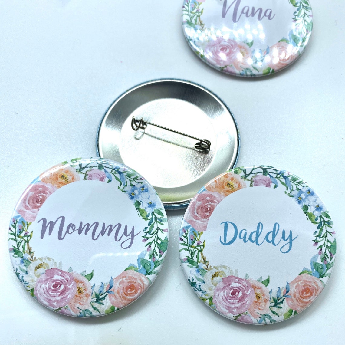 Floral Baby Shower Badges Personalised Badges New Baby Party | Etsy