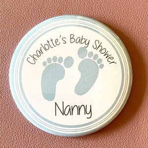Personalised Baby Shower Badges With Baby Feet 6cm New Baby Party ...