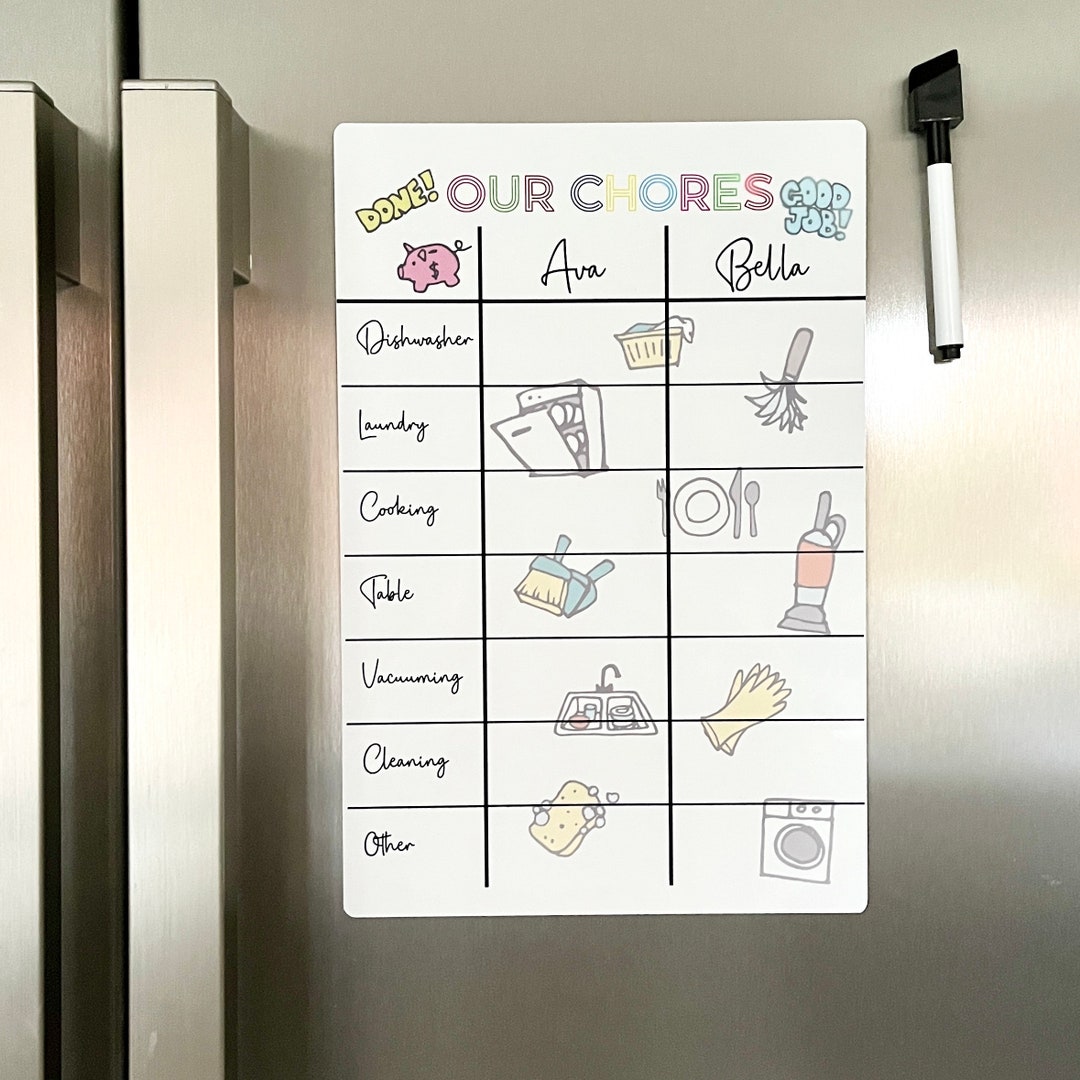 Personalised Chore Chart Magnetic Whiteboard - Kids Daily Jobs Tracker ...